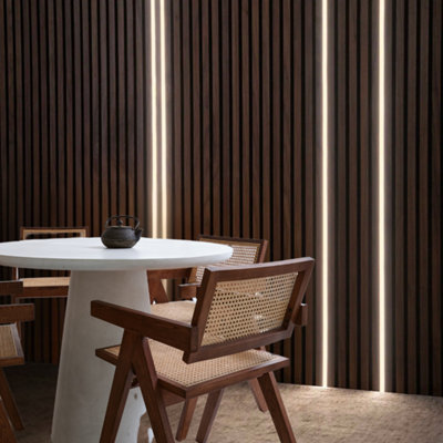 Black LED lights for acoustic wood slat panels. Flexible, cuttable and ...