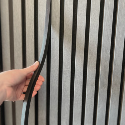 Black LED lights for acoustic wood slat panels. Flexible, cuttable and ...