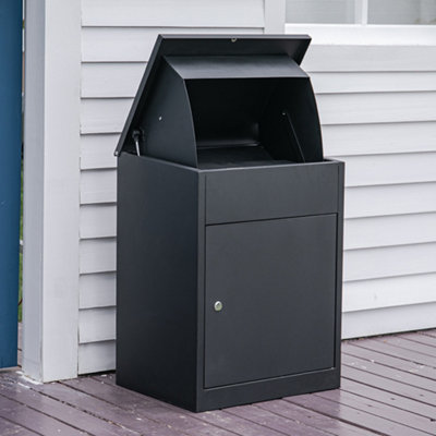 Black Lockable Standing or Wall Mount Letterbox Package Drop Delivery ...