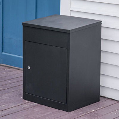 Black Lockable Standing or Wall Mount Letterbox Package Drop Delivery Box with 2 Keys
