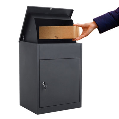 Black Lockable Standing or Wall Mount Letterbox Package Drop Delivery ...