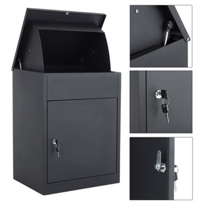 Black Lockable Standing or Wall Mount Letterbox Package Drop Delivery ...