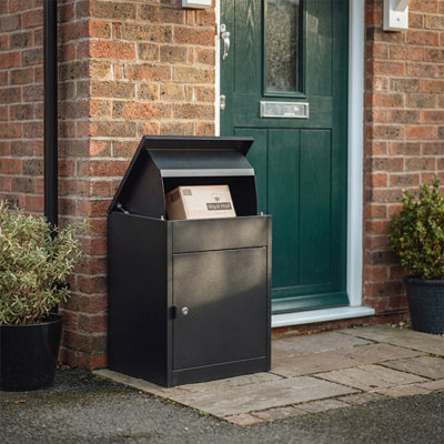 Black Lockable Standing or Wall Mount Metal Parcel Box Package Drop Box ...