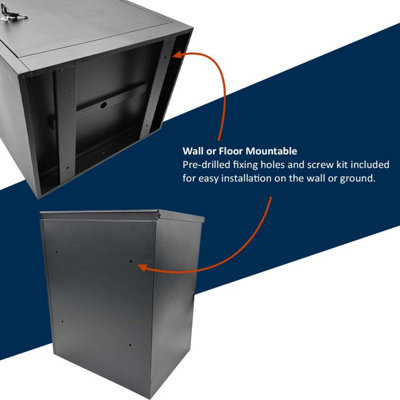 Black Lockable Standing or Wall Mount Metal Parcel Box Package Drop Box ...