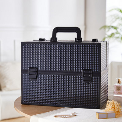 Black Makeup Box Professional Cosmetic Organizer Aluminum Storage Box ...