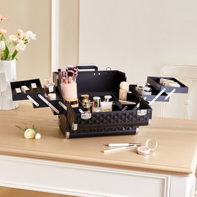 Black Makeup Box Professional Cosmetic Organizer Aluminum Storage Box ...