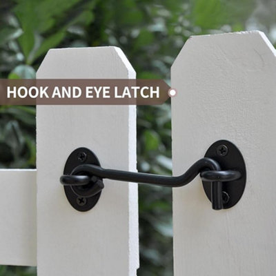 BLACK MALLEABLE IRON CABIN HOOK AND EYE LATCH 100MM GATE, DOOR & WINDOW ...