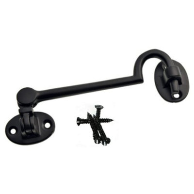 Black Malleable Iron Cabin Hook and Eye Latch 150mm Gate, Door & Window Secure Latch Durable ...