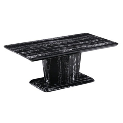 Black Marble Effect Coffee Table with Thick Base - 120L 65W 45H cm