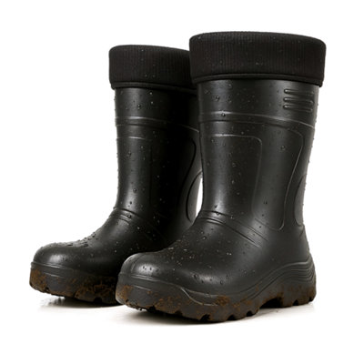 Black Mens Thermal Waterproof Wellington Boots - Lightweight EVA Fleece ...