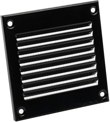 Black Metal Air Vent Grille 100mm x 100mm with Fly Screen