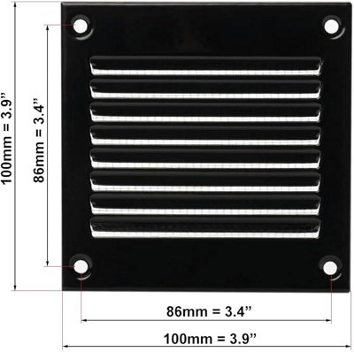 Black Metal Air Vent Grille 100mm x 100mm with Fly Screen