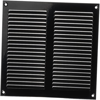 Black Metal Air Vent Grille 200mm x 200mm Fly Screen Flat Louvre Duct Cover