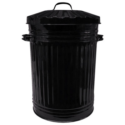 BLACK METAL BIN RETRO GALVANISED DUSTBIN VINTAGE STYLE STEEL BIN - 45L