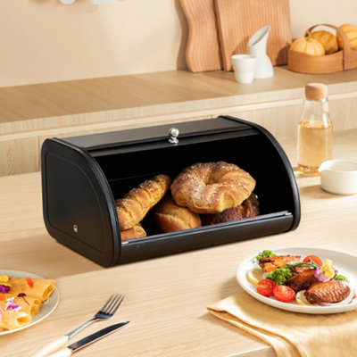 Black Metal Bread Bins Bread Box with lid,Bread Bin,Bread Container W ...