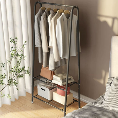 Black Metal Clothes Rail Clothes Rack Clothing Hanging Rail with 2 Tier ...