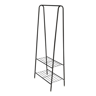 Black Metal Clothes Rail Clothes Rack Clothing Hanging Rail with 2 Tier ...