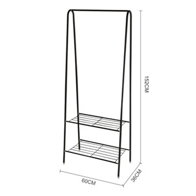 Black Metal Clothes Rail Clothes Rack Clothing Hanging Rail with 2 Tier ...