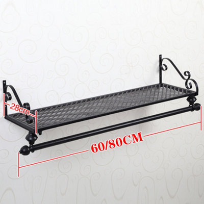 Black Metal Clothes Rail Wall Mounted Garment Hanging Rack with Display ...