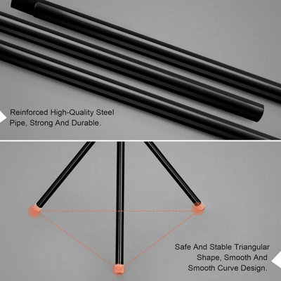 Black Metal Coat Stand with 12 Hooks - Floor Standing Hat & Clothes Rack