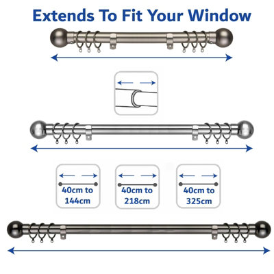 Black Metal Curtain Pole Set Extendable 70-120cm Nickel Ball 25mm ...