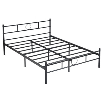 Black Metal Double Bed Frame with Circular Headboard Design 142 x 197 cm
