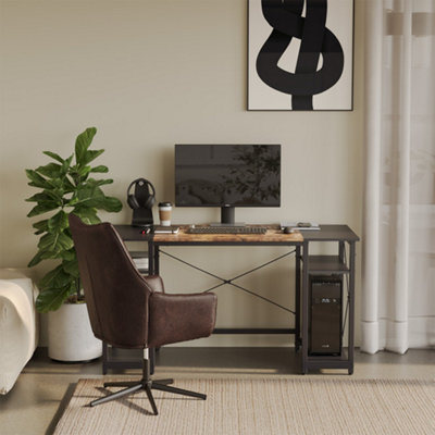 Black Metal Frame Wooden Tabletop Office Desk W 1400 x D 600 x H 750 mm
