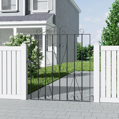 Black Metal Garden Gate with Elegant Scrollwork Classic Swing Design ...