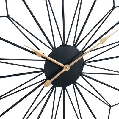 BLACK METAL GEO DESIGN ROUND WALL CLOCK