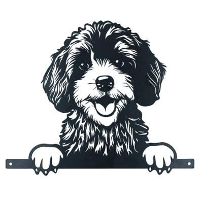 Black Metal Peeking Cockapoo Silhouette with Fixing Plate Garden ...
