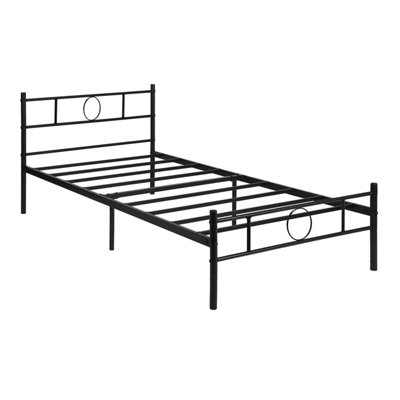 Black Metal Single Bed Frame with Circular Headboard Design 90 x 197 cm