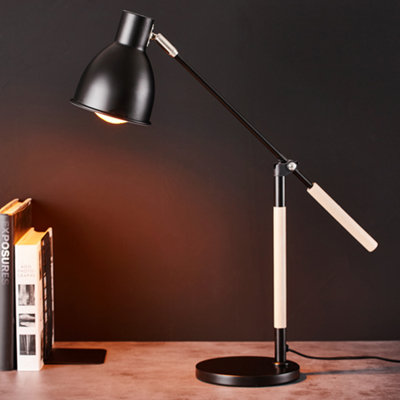 Black Metal & Wood Folding Desk Lamp