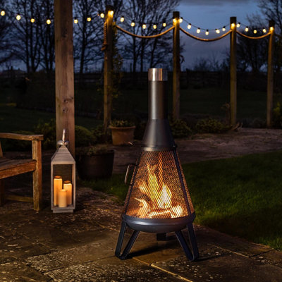 Black Miami Chimenea - Metal Outdoor Garden Patio Log Wood Burner Fire ...