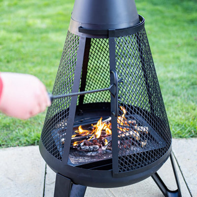 Black Miami Chimenea - Metal Outdoor Garden Patio Log Wood Burner Fire ...