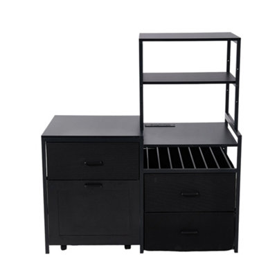 Black Mini Fridge Stand with Wine Rack and Power Socket