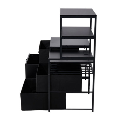 Black Mini Fridge Stand with Wine Rack and Power Socket