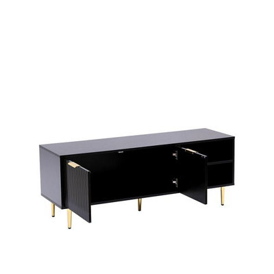 Black MMT TV Stand, TV Stand Cabinet with Fluted Ribbed Gloss Doors and ...