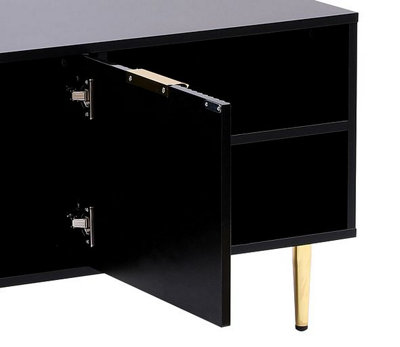 Black MMT TV Stand, TV Stand Cabinet with Fluted Ribbed Gloss Doors and ...
