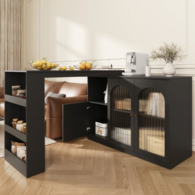 Black Modern 360-degree Rotating Bar & Dining Cabinet with Changhong ...