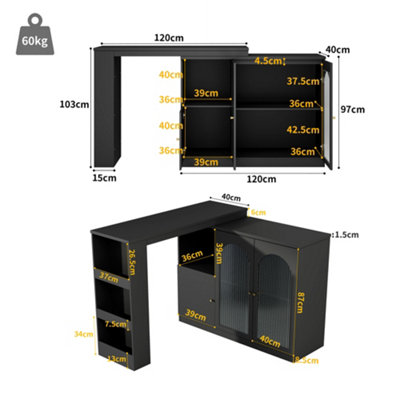 Black Modern 360-degree Rotating Bar & Dining Cabinet with Changhong ...