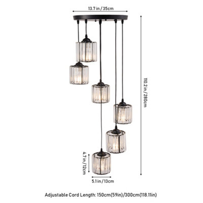 Black Modern Crystal Cylinder Shades Chandelier with 6-Light, Height ...