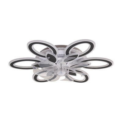Black Modern Dimmable Flower Shade LED Ceiling Fan Light with 7 Blades ...