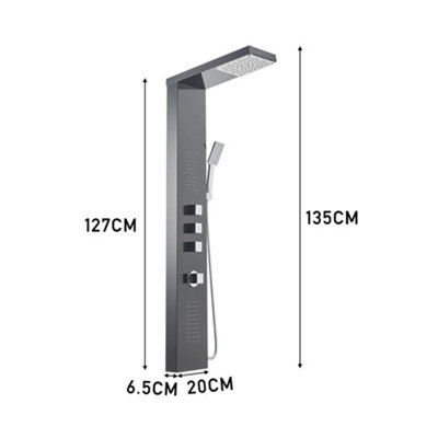 Black Modern Exposed Shower Tower Panel Thermostatic Mixer Shower Set