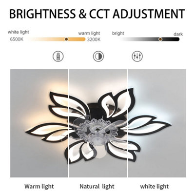Black Modern Flower Shape Ceiling Fan with Light with Remote Control ...