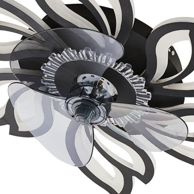 Black Modern Flower Shape Ceiling Fan with Light with Remote Control ...