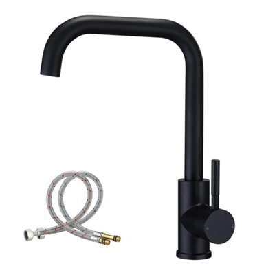Black Modern Kitchen Sink Mixer Taps Swivel Spout Single Lever Tap Mono ...
