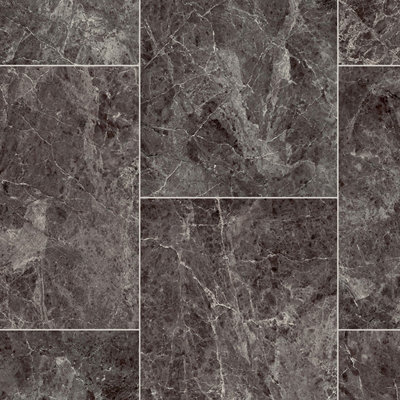 Black Modern Marble Effect Anti-Slip Vinyl Flooring For Kitchen ...