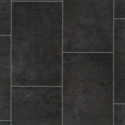 Black Modern Tile Effect Anti-Slip Vinyl Flooring for Bathroom ...
