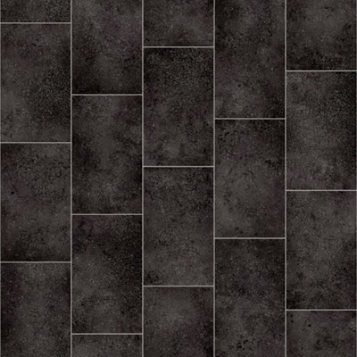 Black Modern Tile Effect Anti-Slip Vinyl Flooring for Home, Shops ...