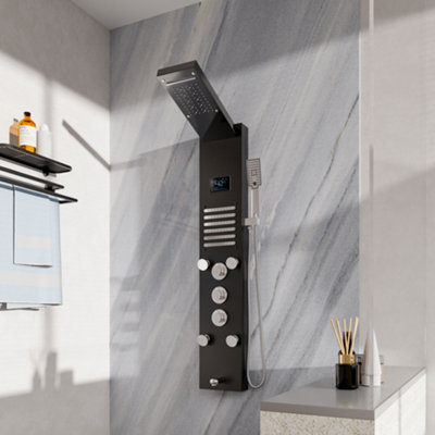 Black Multi-Functional Massage Shower Panel Mixer Shower Set with Temperature Display Screen ...